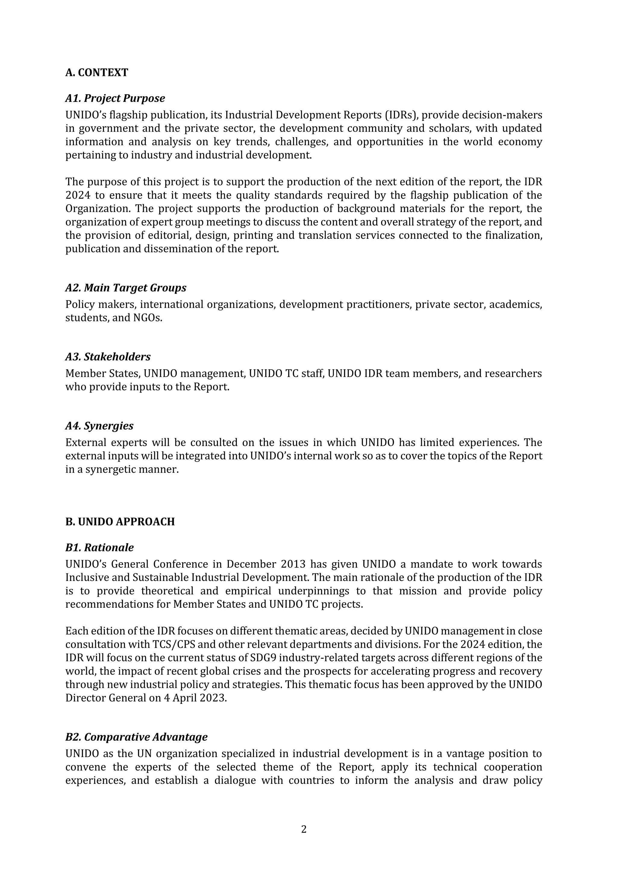Production of the Industrial Development Report 2024. | PDF