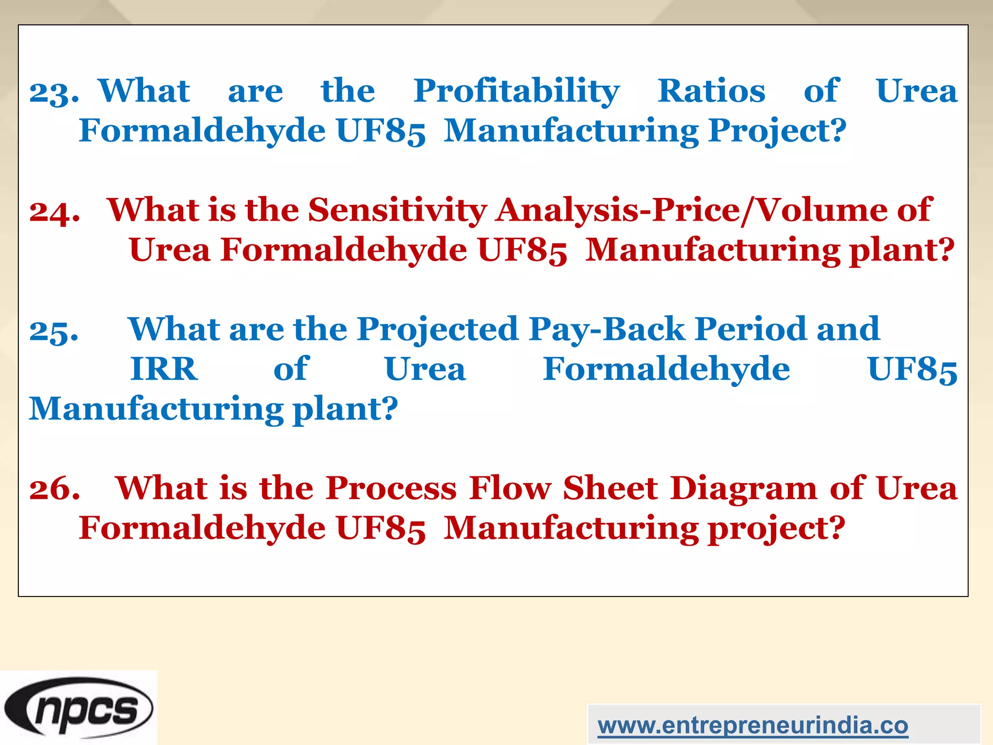Production of Urea Formaldehyde UF85 | PPTX