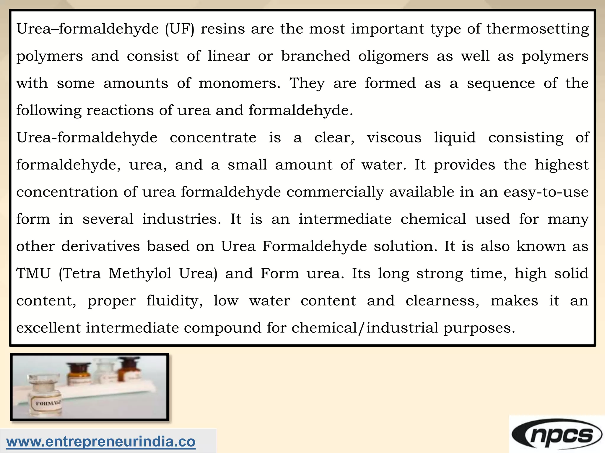 Production of Urea Formaldehyde UF85 | PPTX