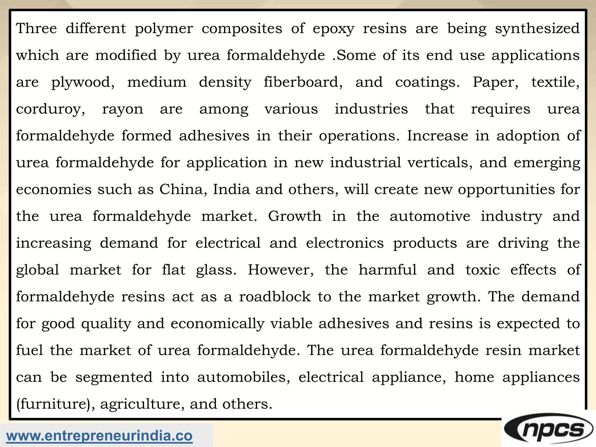 Production of Urea Formaldehyde UF85 | PPTX