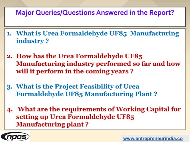 Production of Urea Formaldehyde UF85 | PPTX