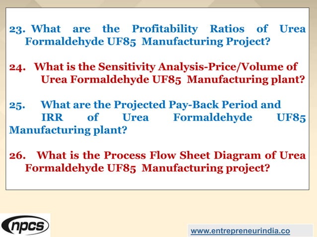 Production of Urea Formaldehyde UF85 | PPTX