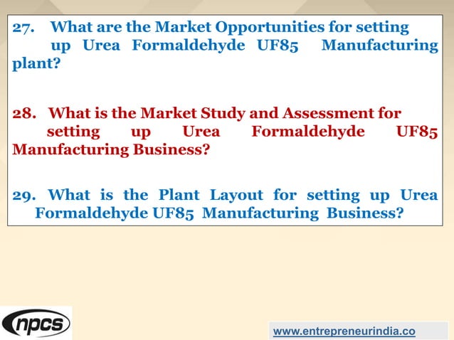 Production of Urea Formaldehyde UF85 | PPTX