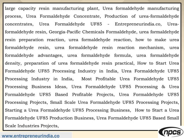 Production of Urea Formaldehyde UF85 | PPTX