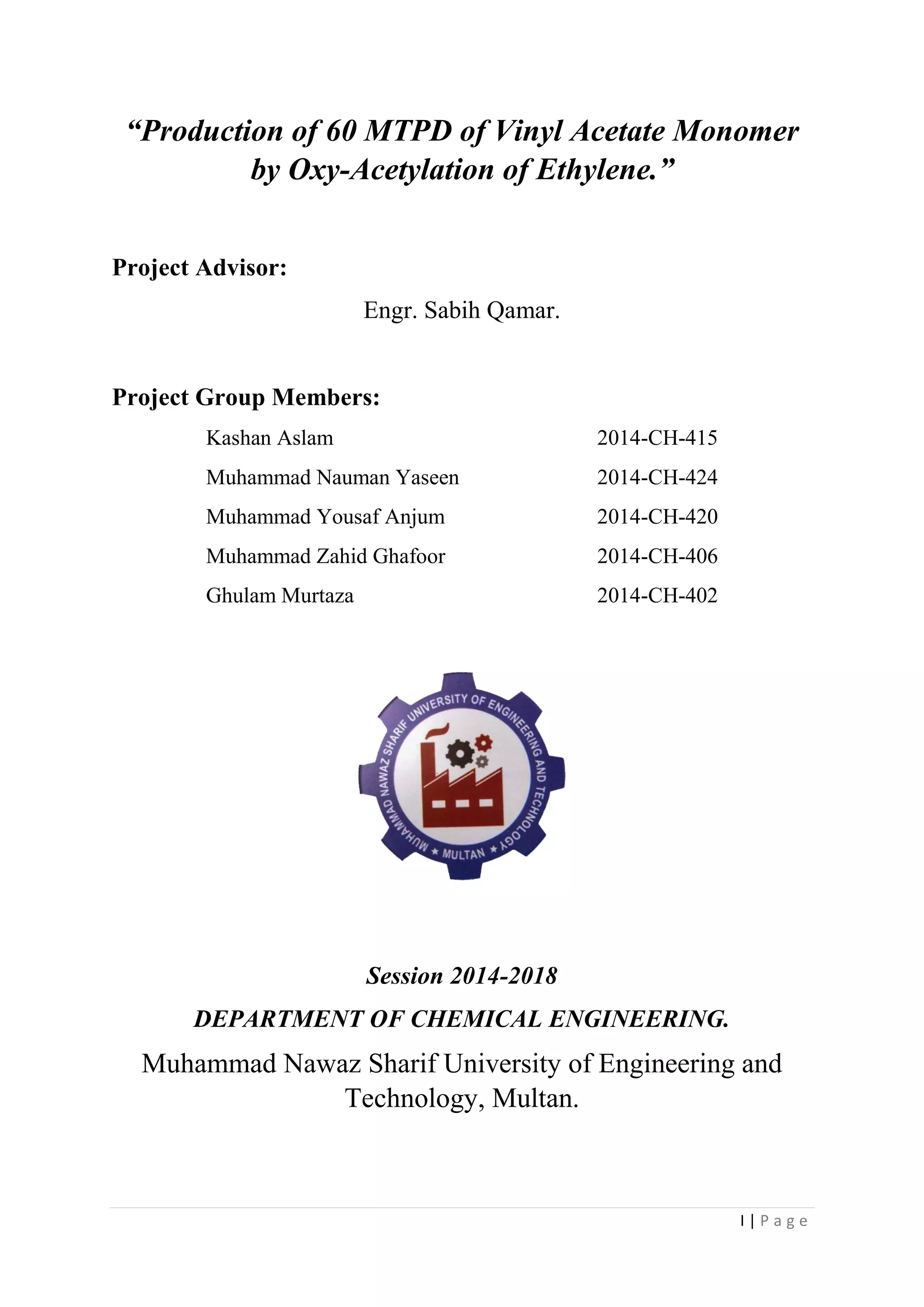 Production of vam by oxy acetylation of ethylene-min | PDF