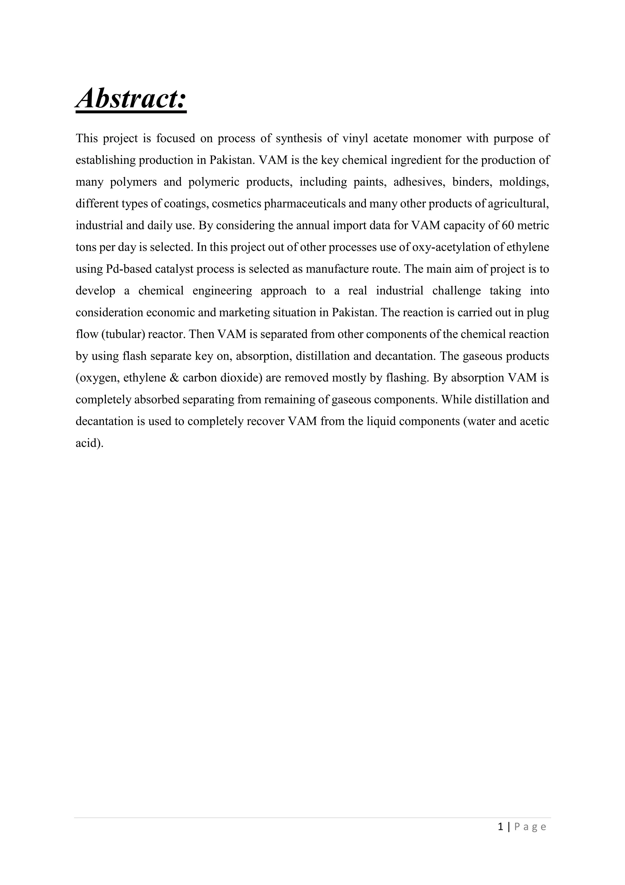 Production of vam by oxy acetylation of ethylene-min | PDF
