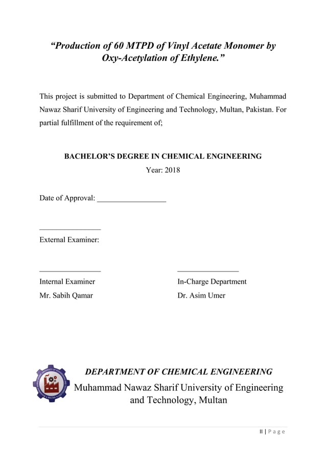 Production of vam by oxy acetylation of ethylene-min | PDF