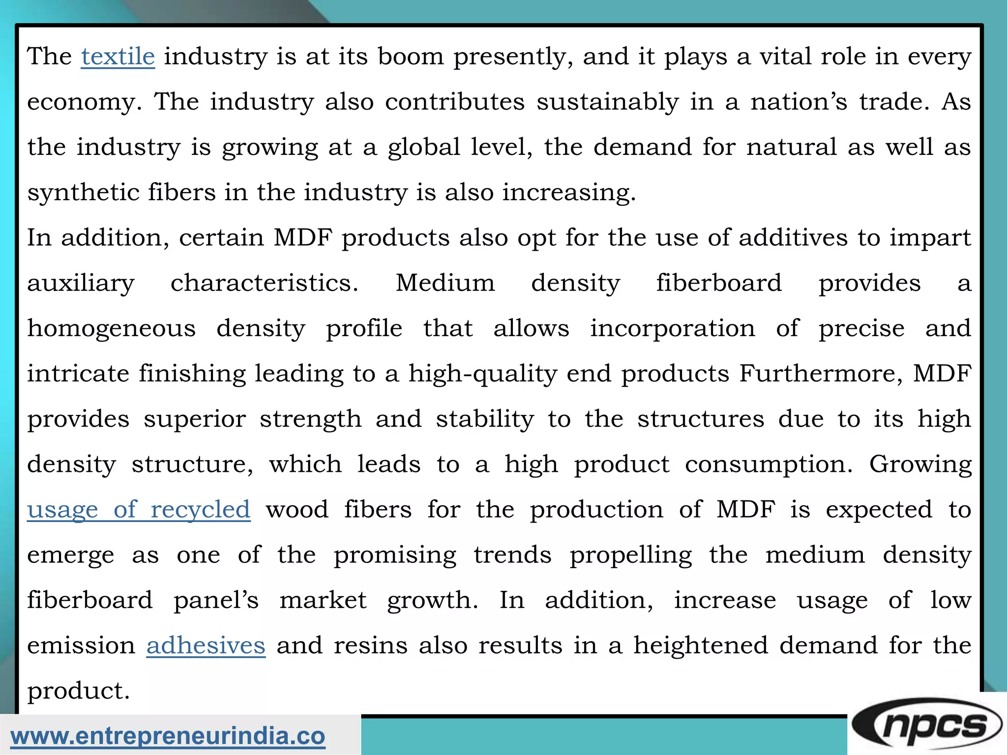 Production of wood fibers (used in mdf) | PPTX
