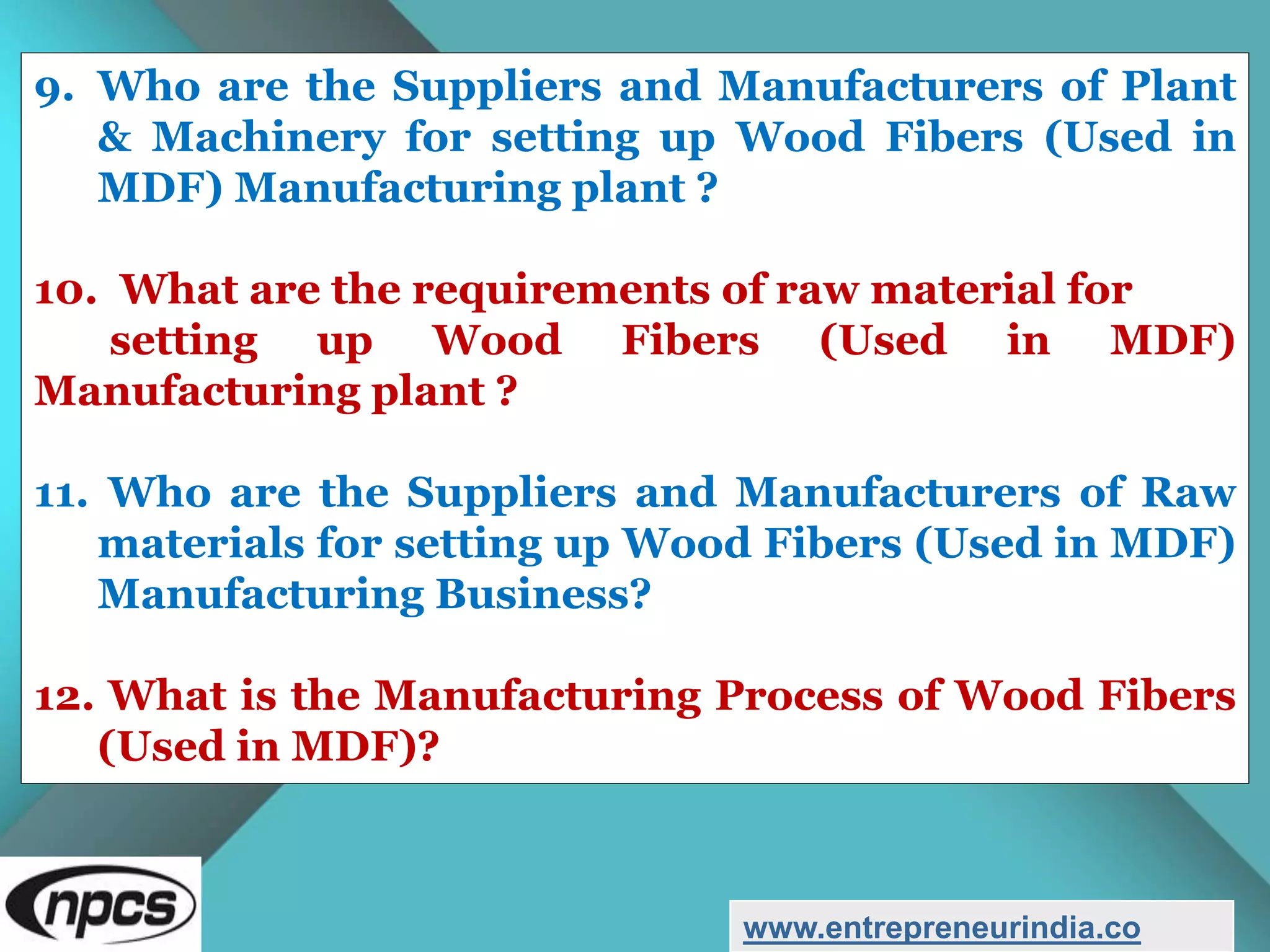 Production of wood fibers (used in mdf) | PPTX