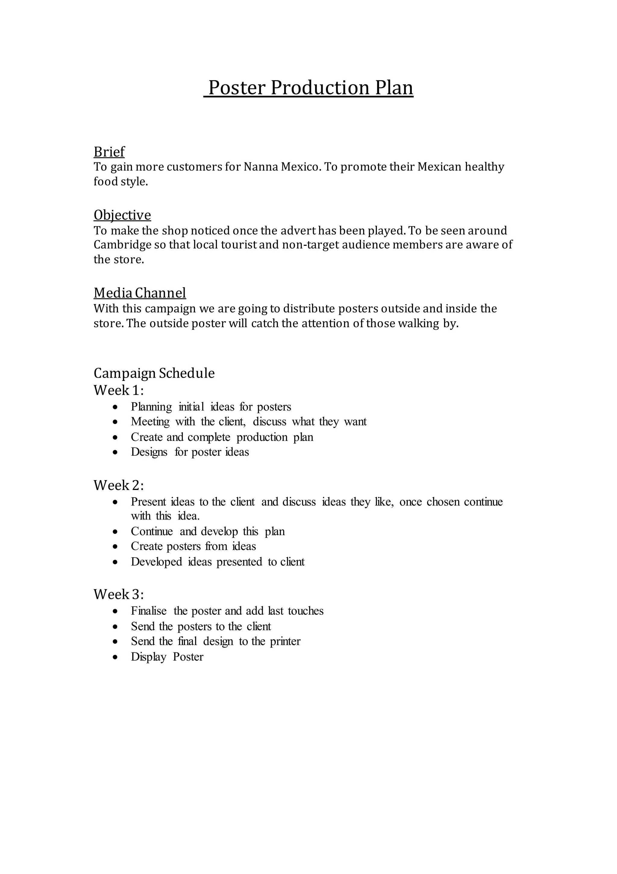 Production plan Poster | DOCX