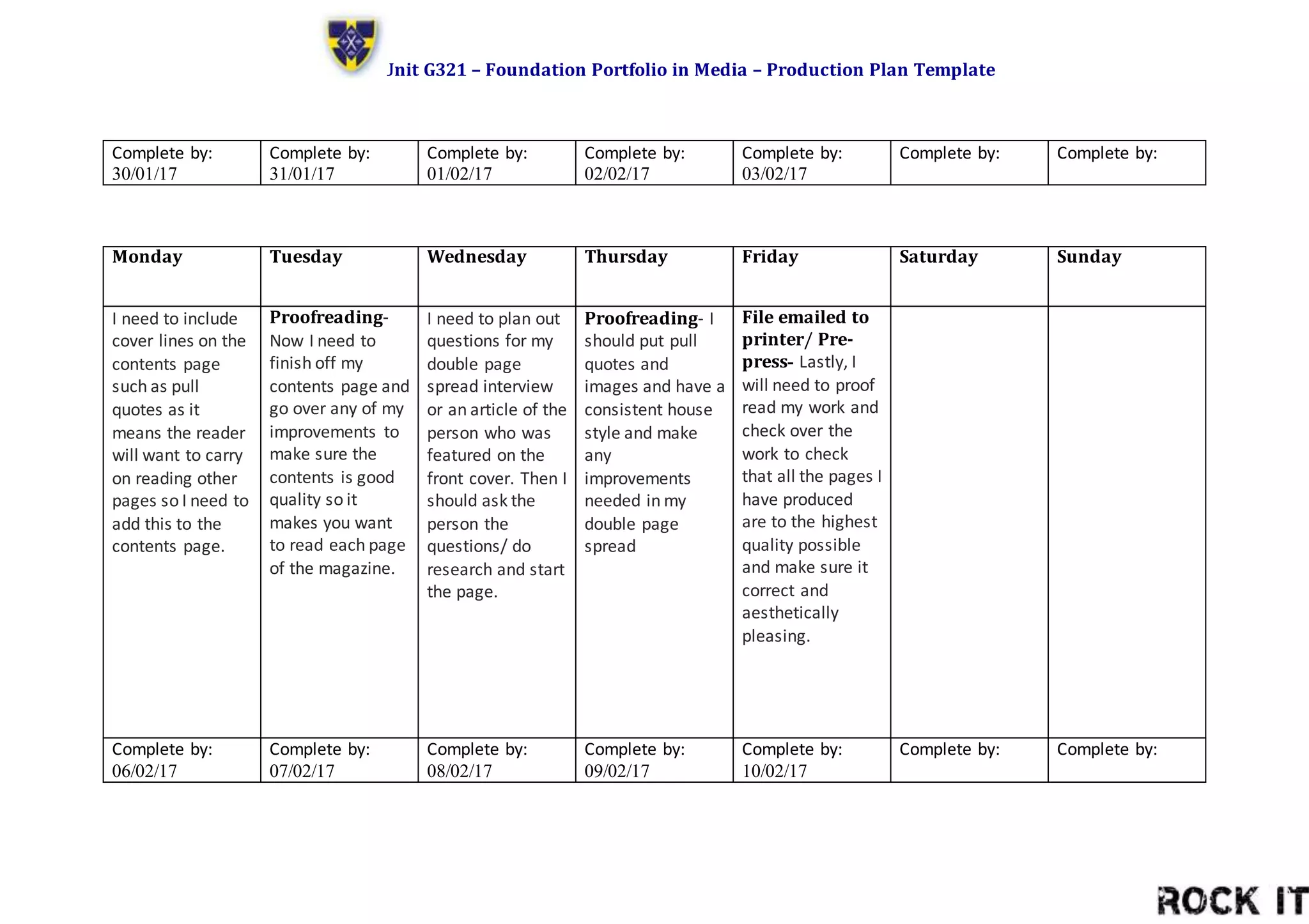 Production plan template | DOCX