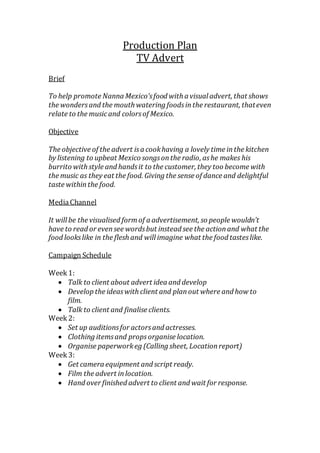 Production plan tv final | DOCX