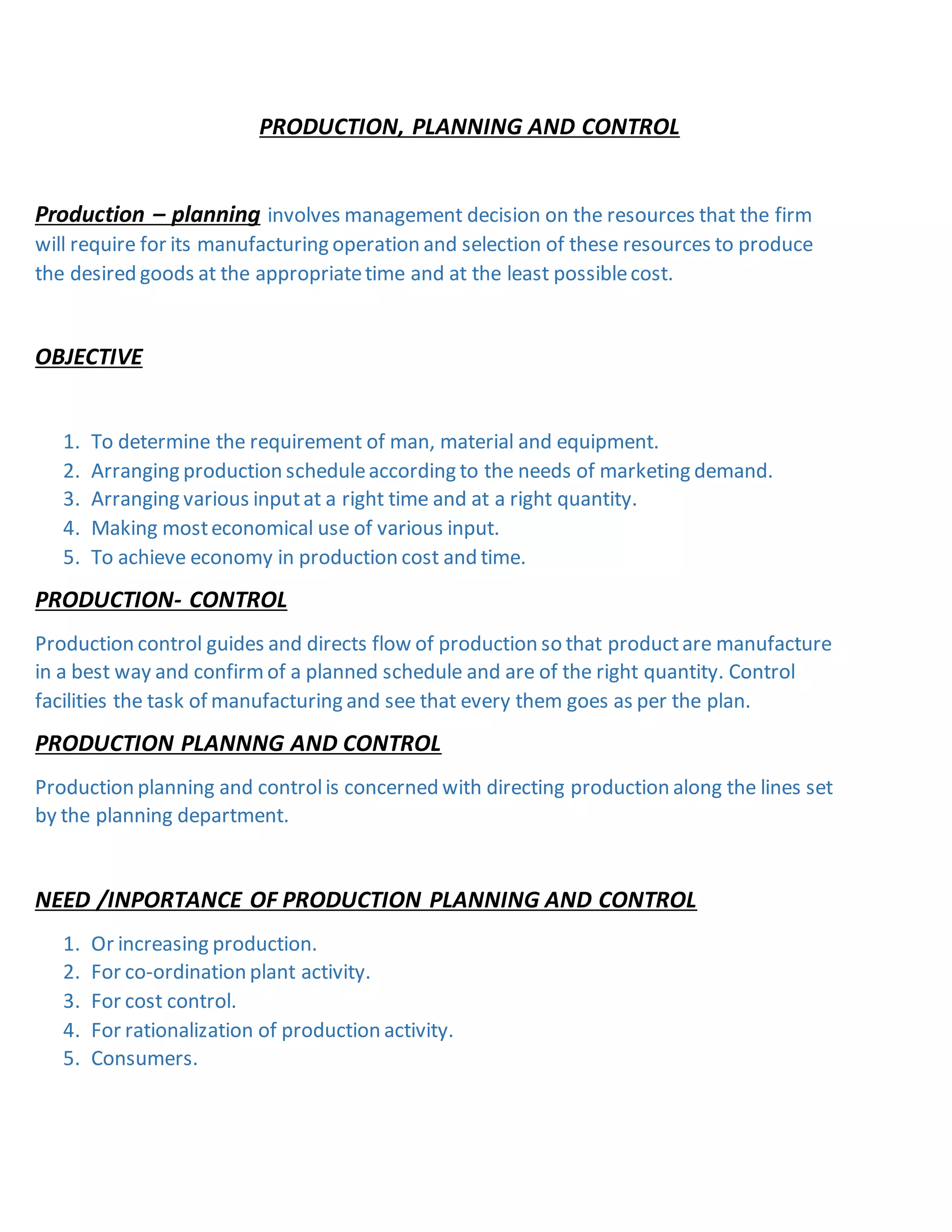 Production planing and control | PDF