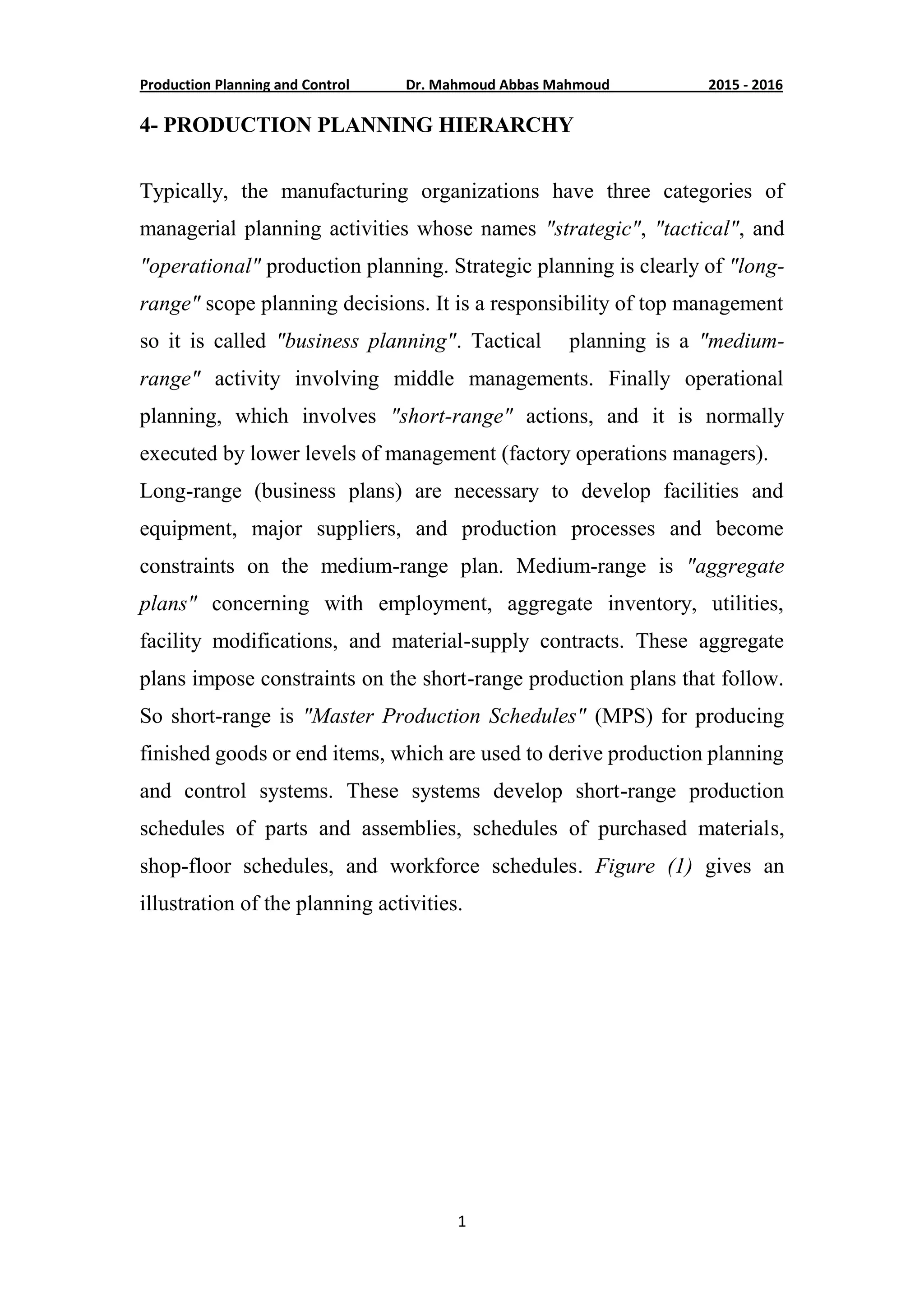 Production planning hierarchy | PDF