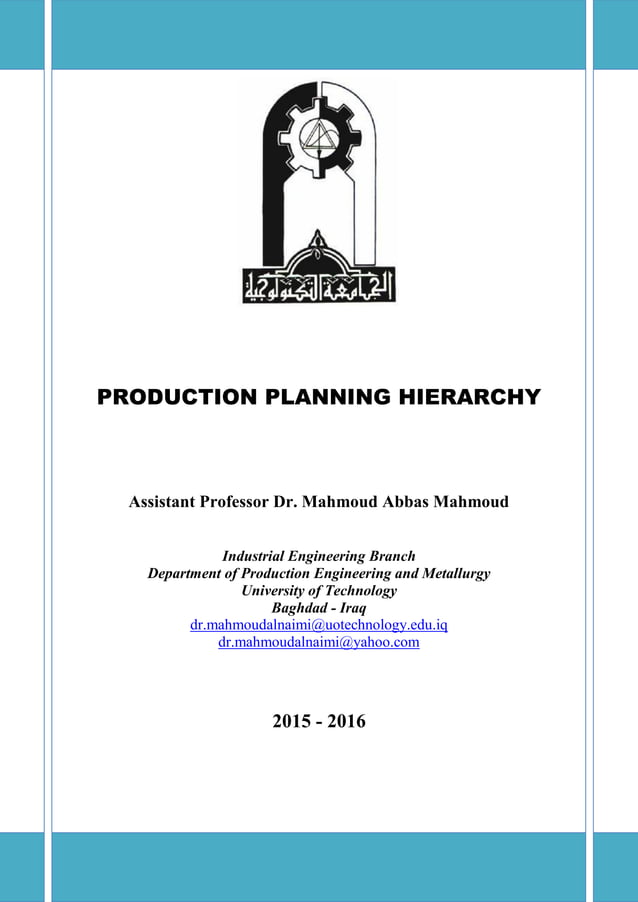 Production planning hierarchy | PDF | Mechanical and Industrial ...