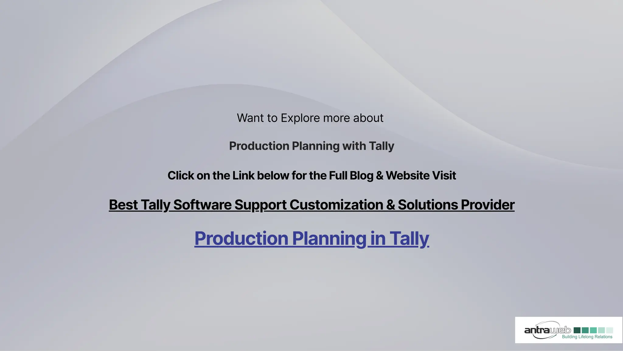 Production Planning with Tally - Antraweb Technologies | PDF