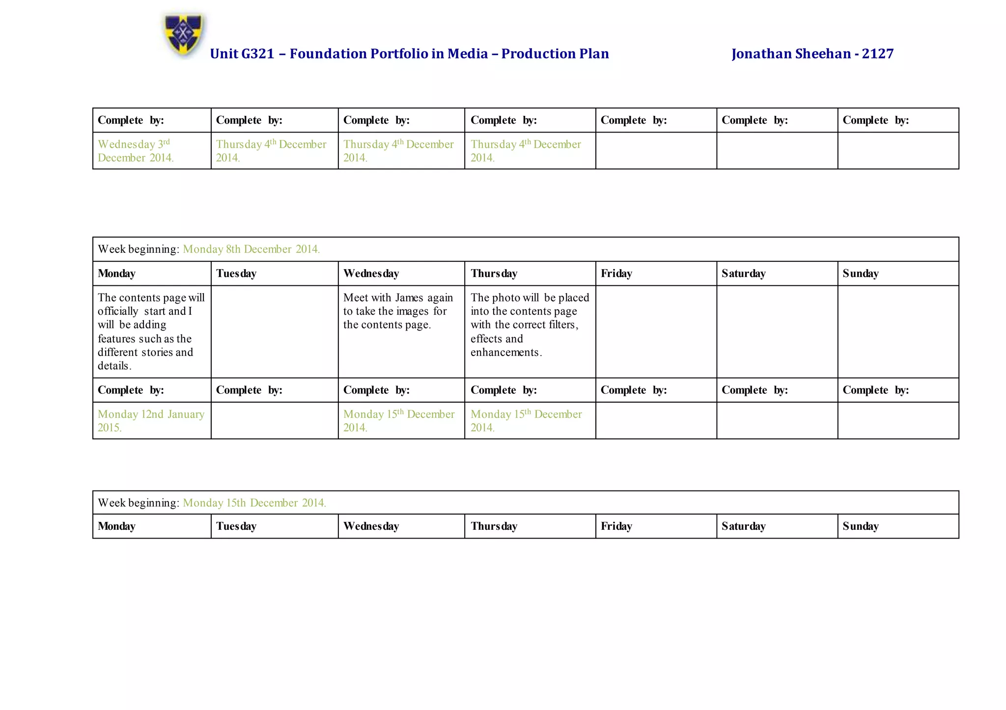 Production Plan | DOCX | Desktop Publishing | Computer Software and ...