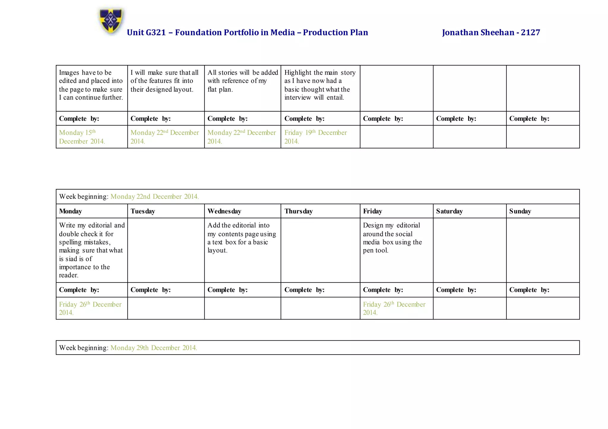 Production Plan | DOCX | Desktop Publishing | Computer Software and ...