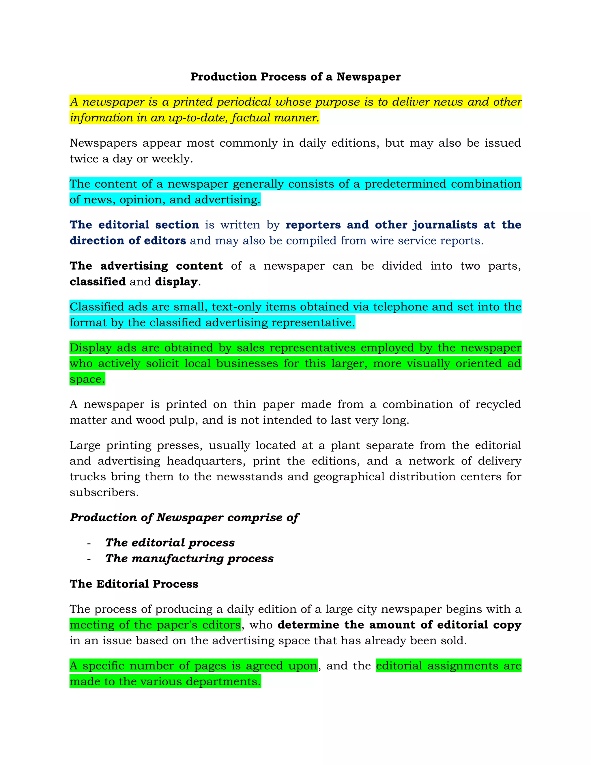 Production process of a newspaper | DOCX