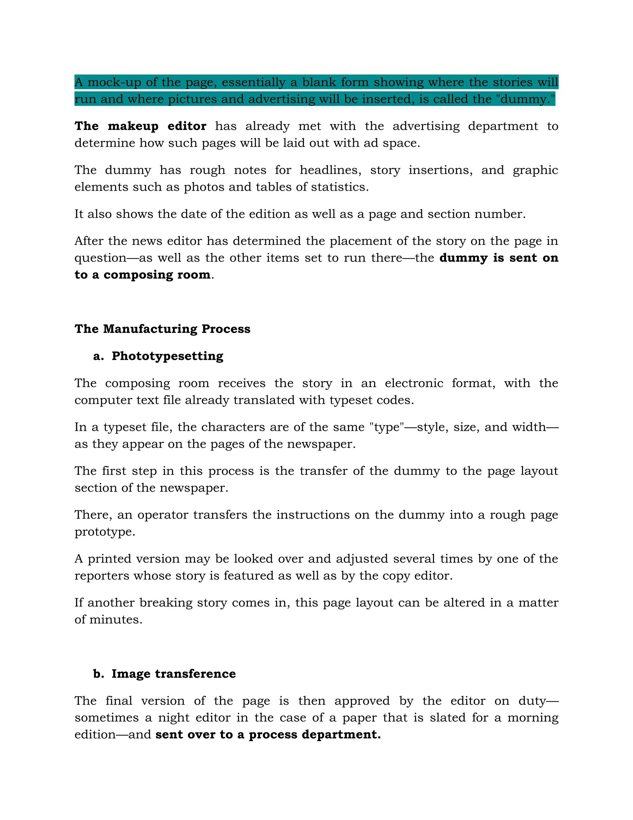Production process of a newspaper | DOCX