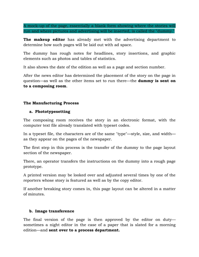 Production process of a newspaper | DOCX | Desktop Publishing ...