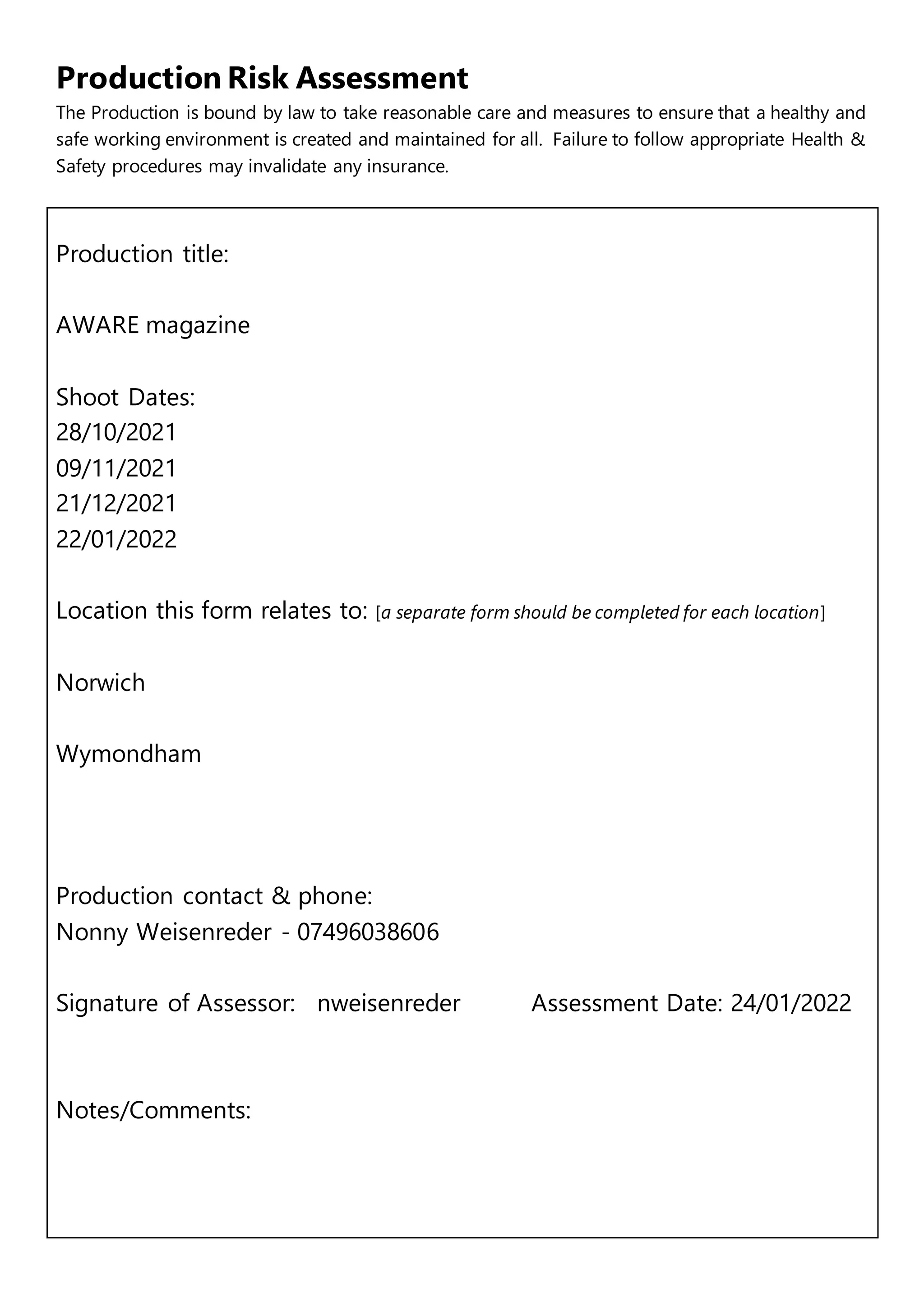 Production risk assessment | DOCX