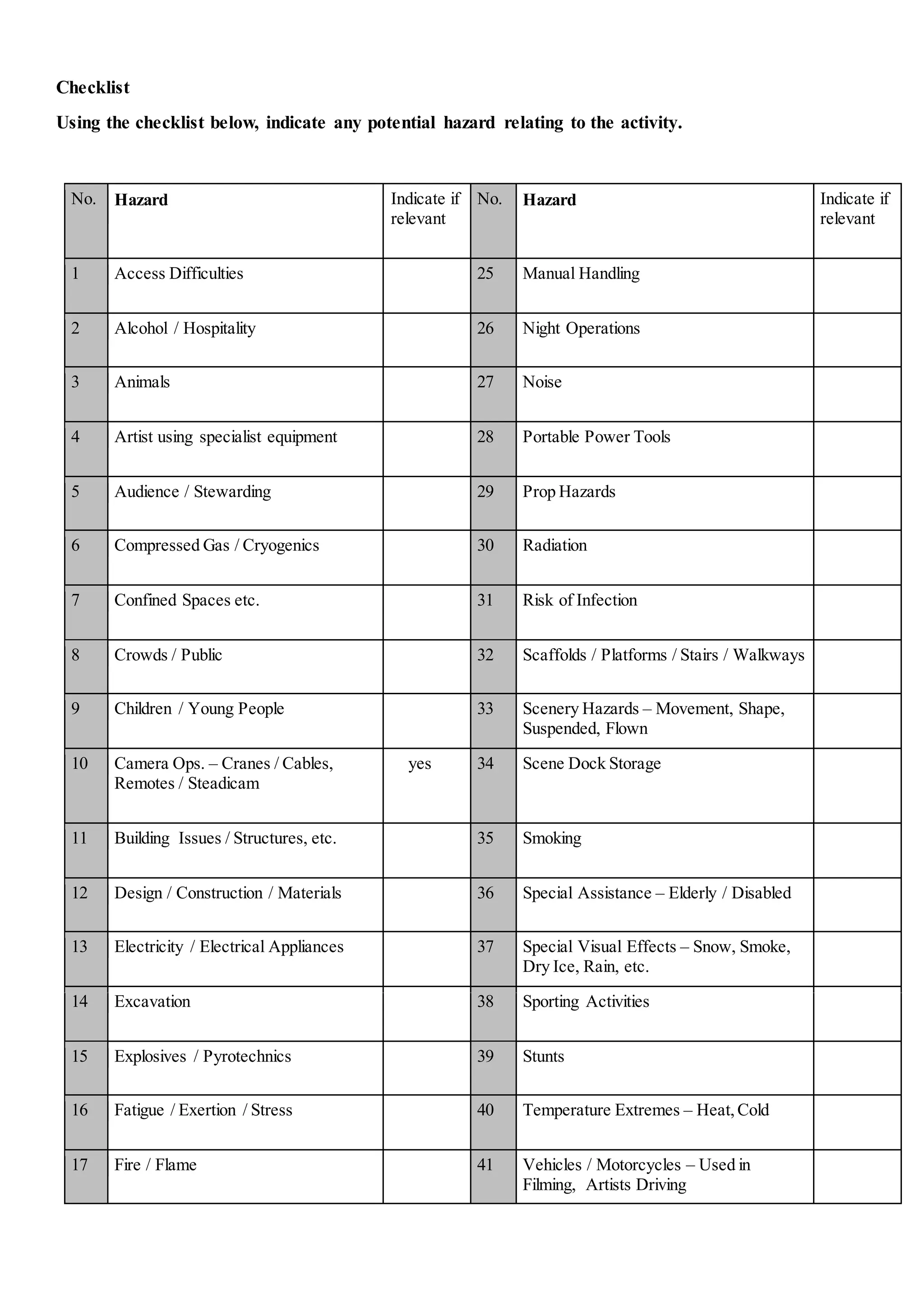 Production risk assessment - House | DOCX | Video Production | Content ...