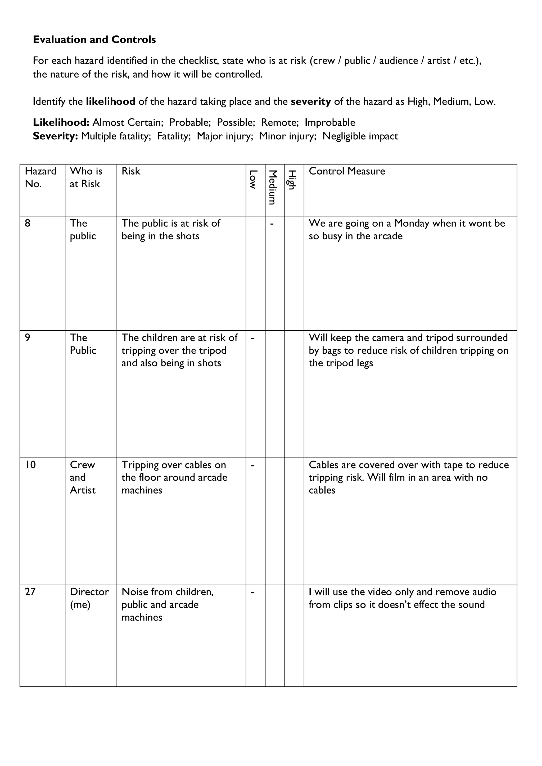 Production risk assessment arcade | PDF