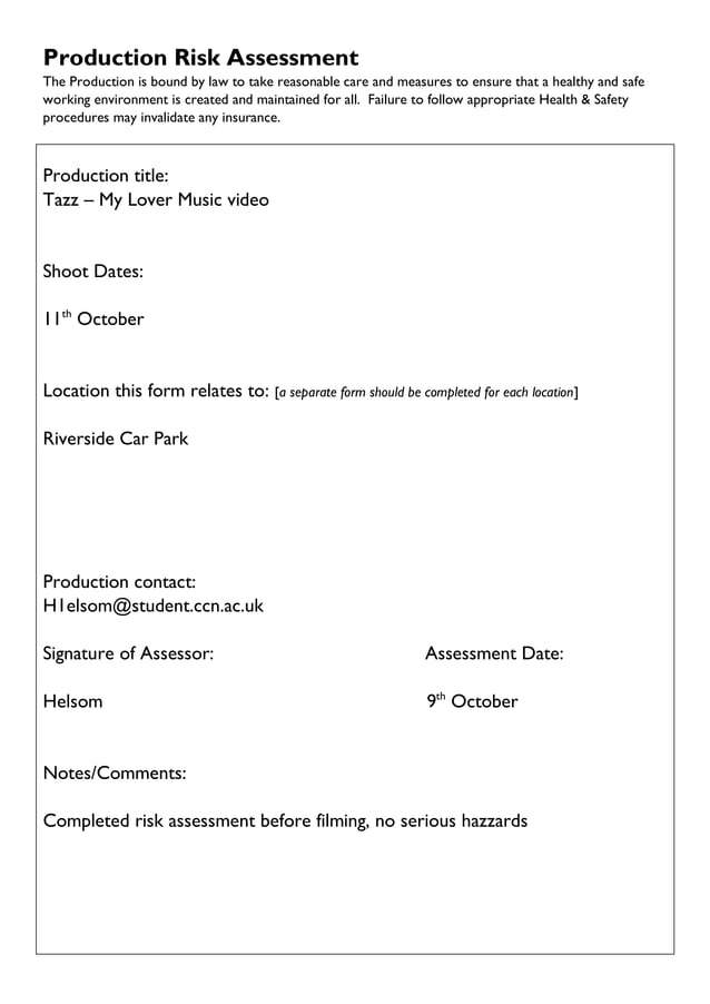 Production risk assessment car park | PDF | Medical Health
