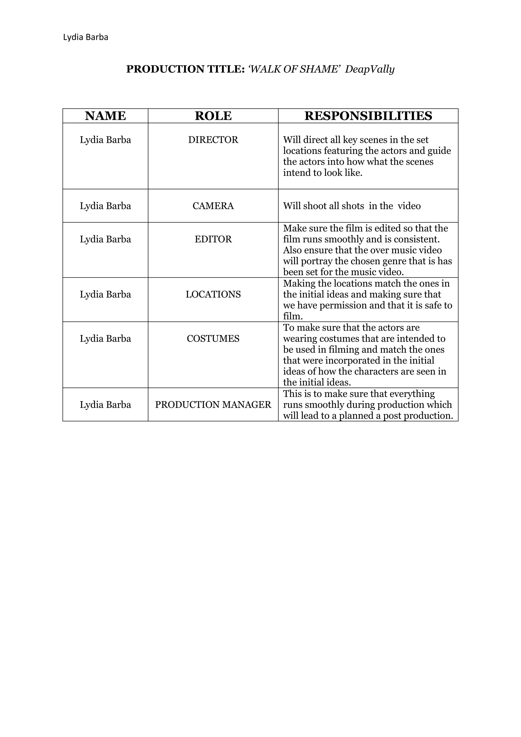 Production roles | PDF