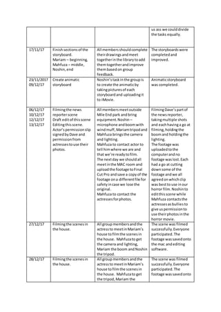 Production schedule and log for film | DOCX