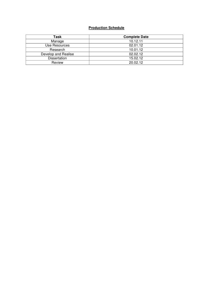 Production Schedule Production Schedule