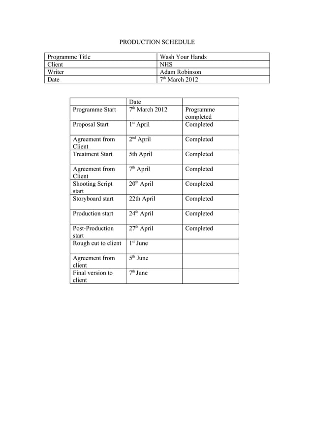 Production schedule | DOC