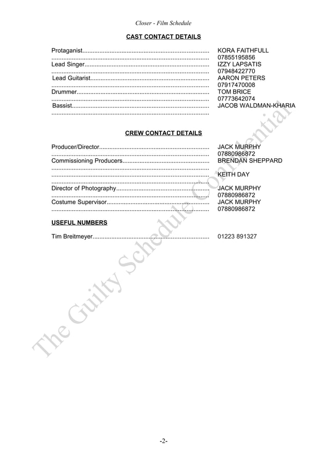 Production schedule | DOC | Video Production | Content Production