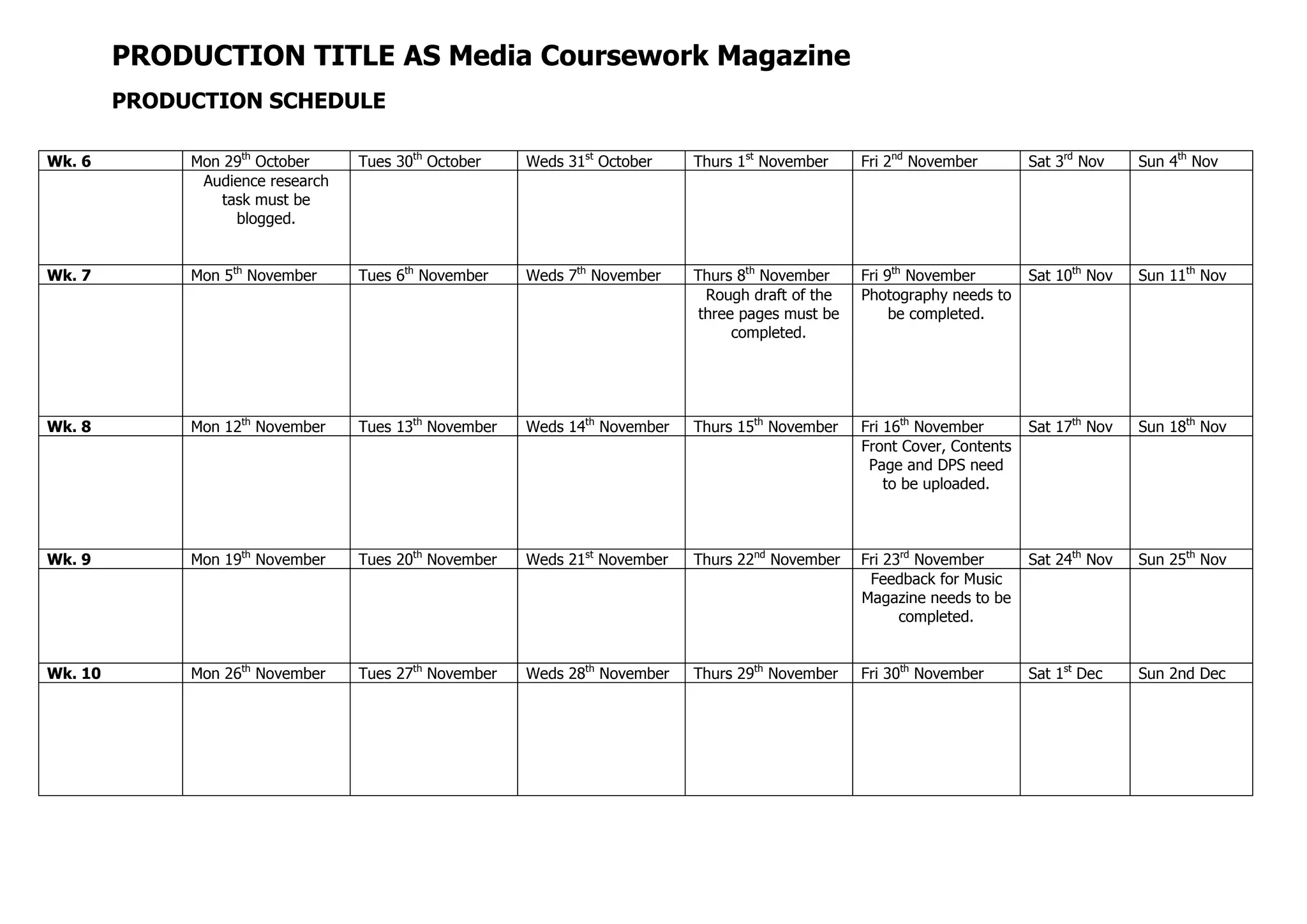 Production schedule | DOCX