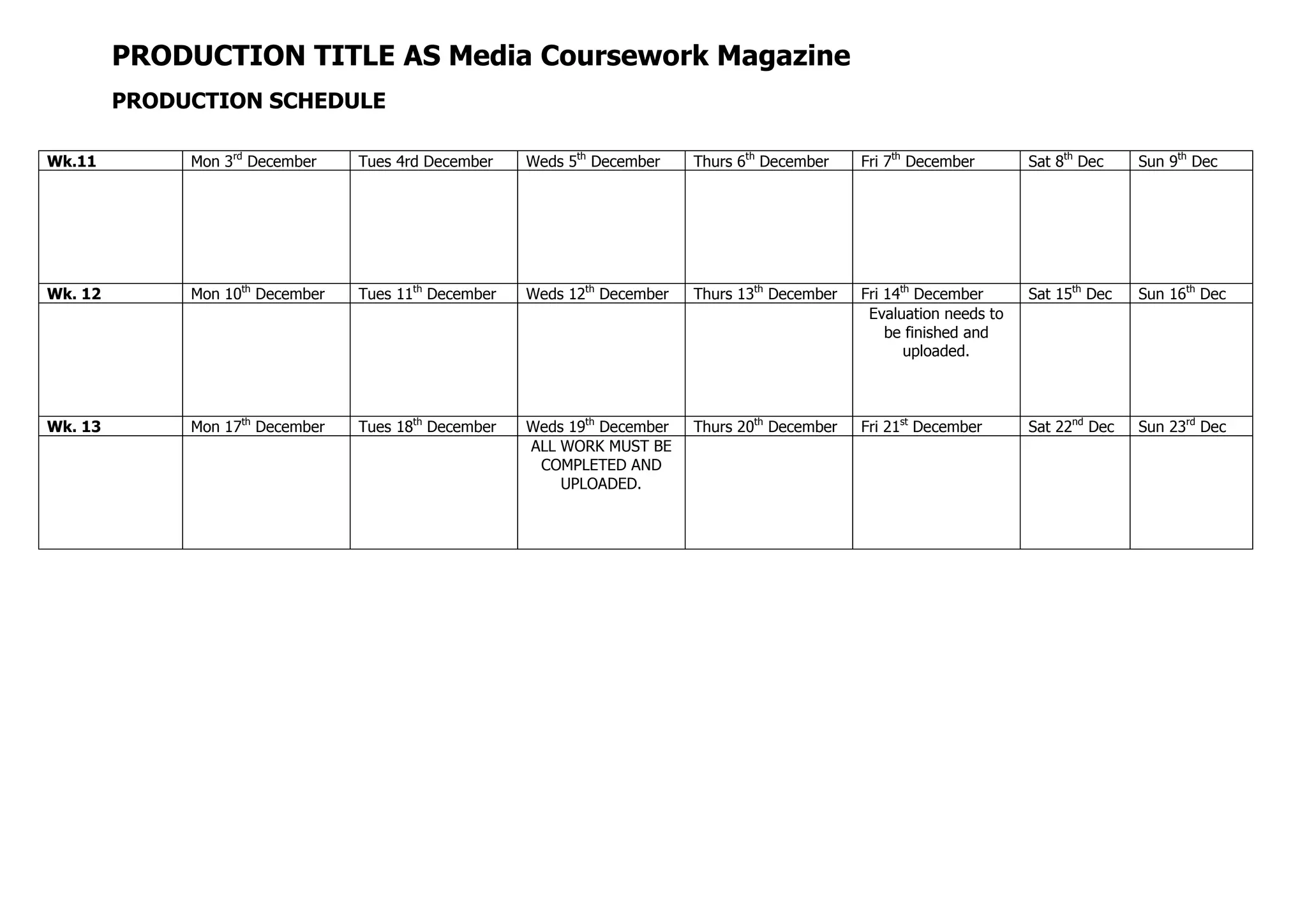 Production schedule | DOCX