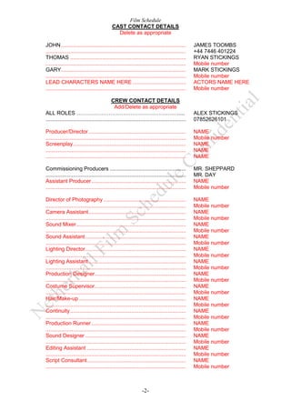 My Production schedule by 08alexstic | DOCX