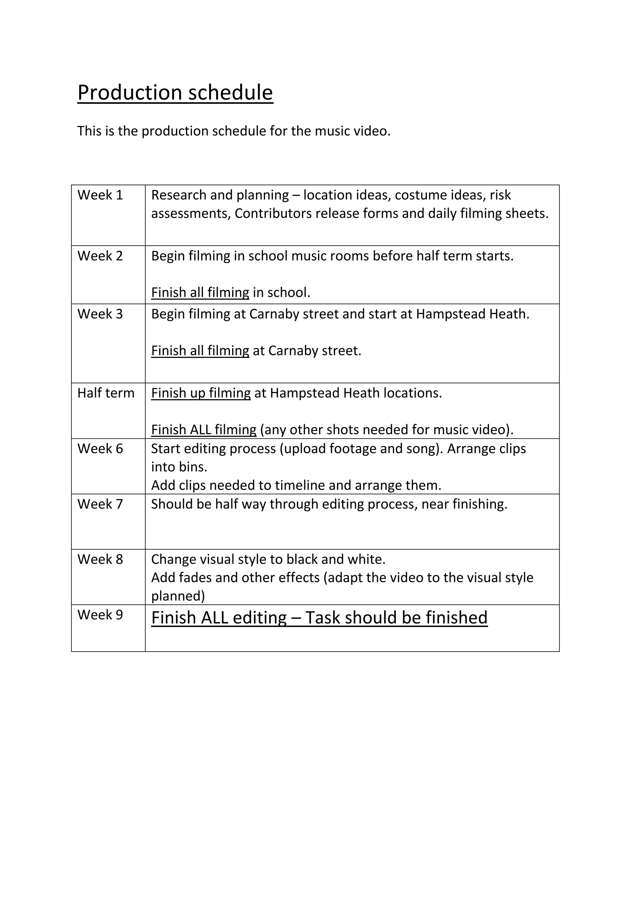 Production schedule | DOCX