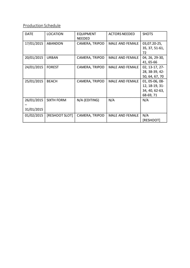 Production Schedule | DOCX