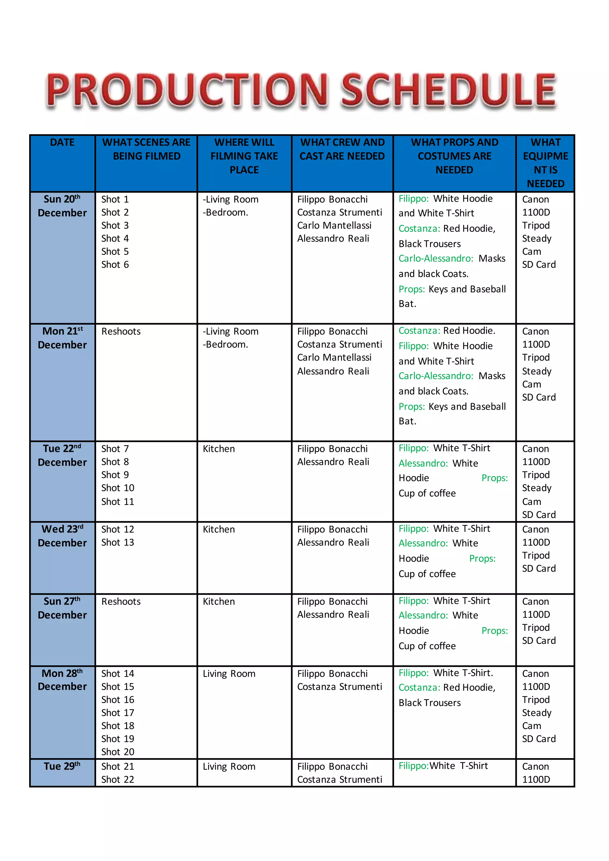Production schedule of Dark Side | DOCX