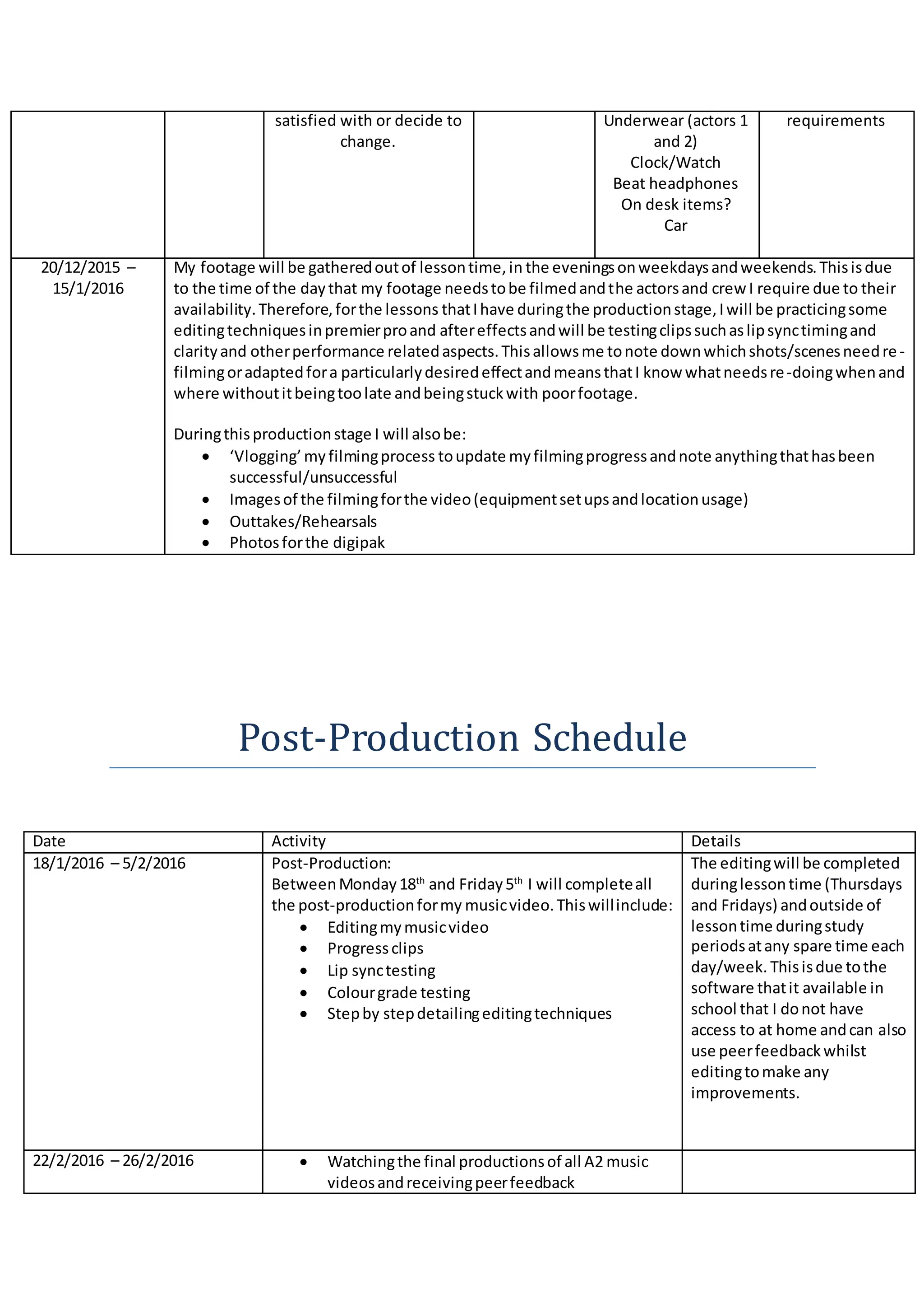 Production schedule | DOCX