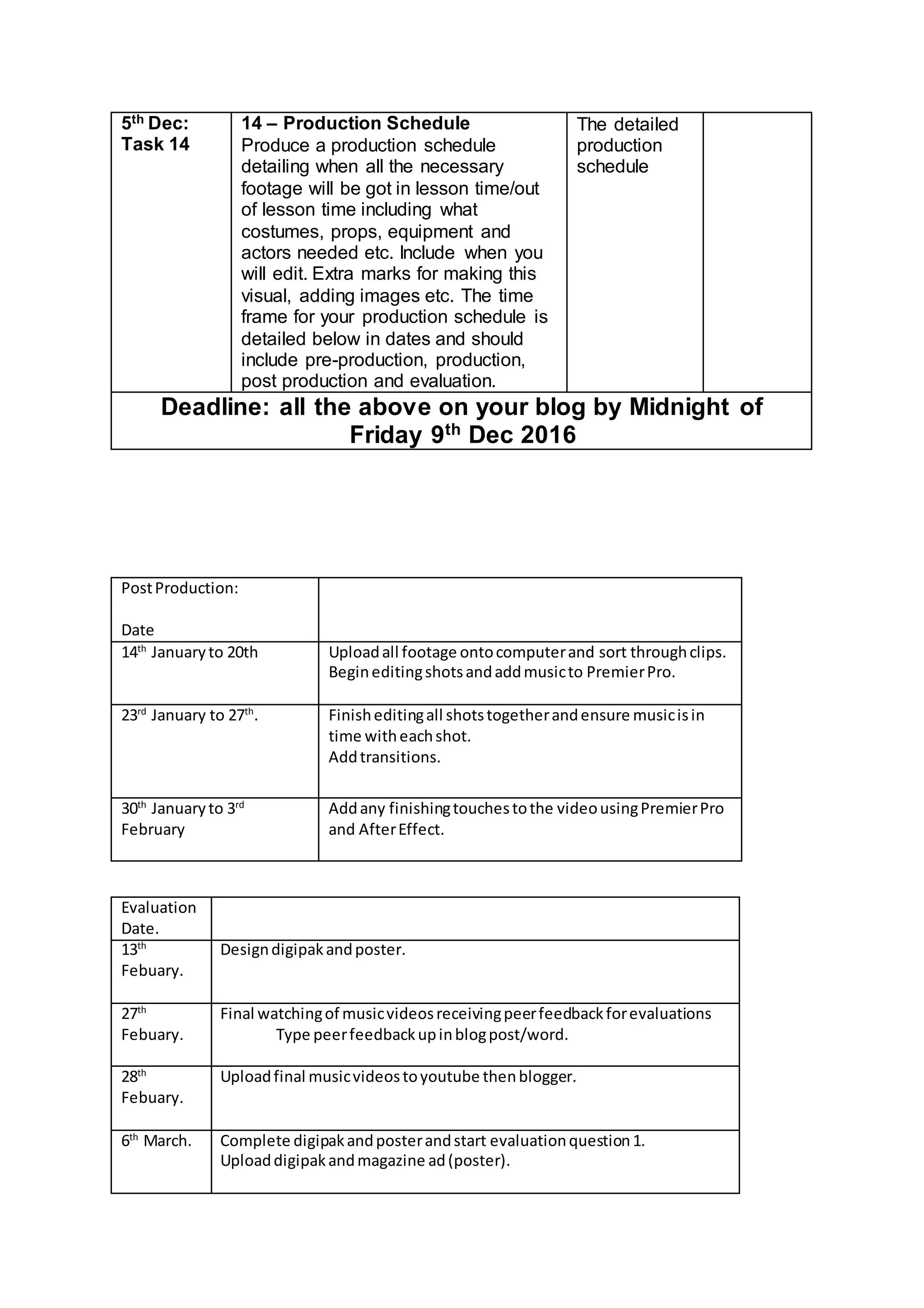 Production schedule | DOCX