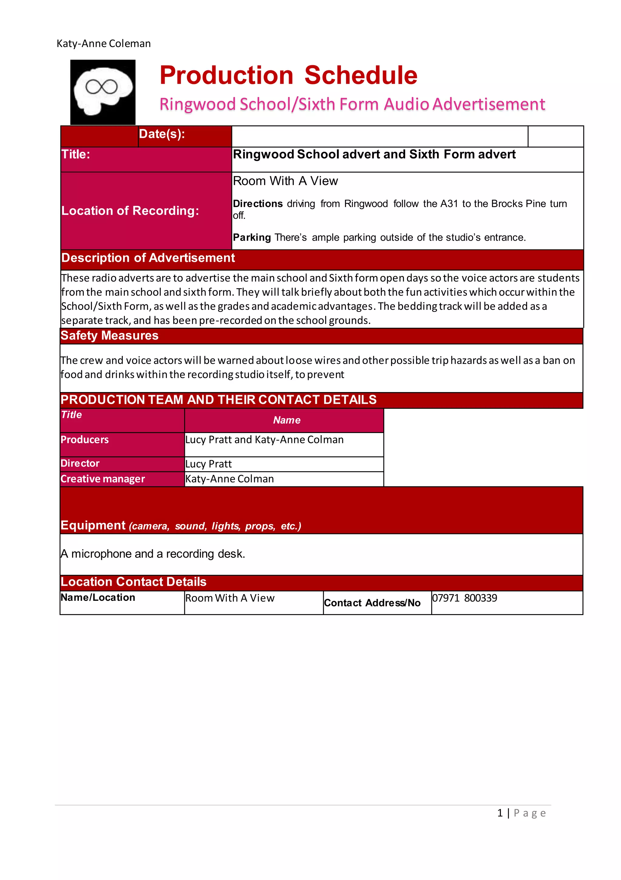 Production Schedule | DOCX