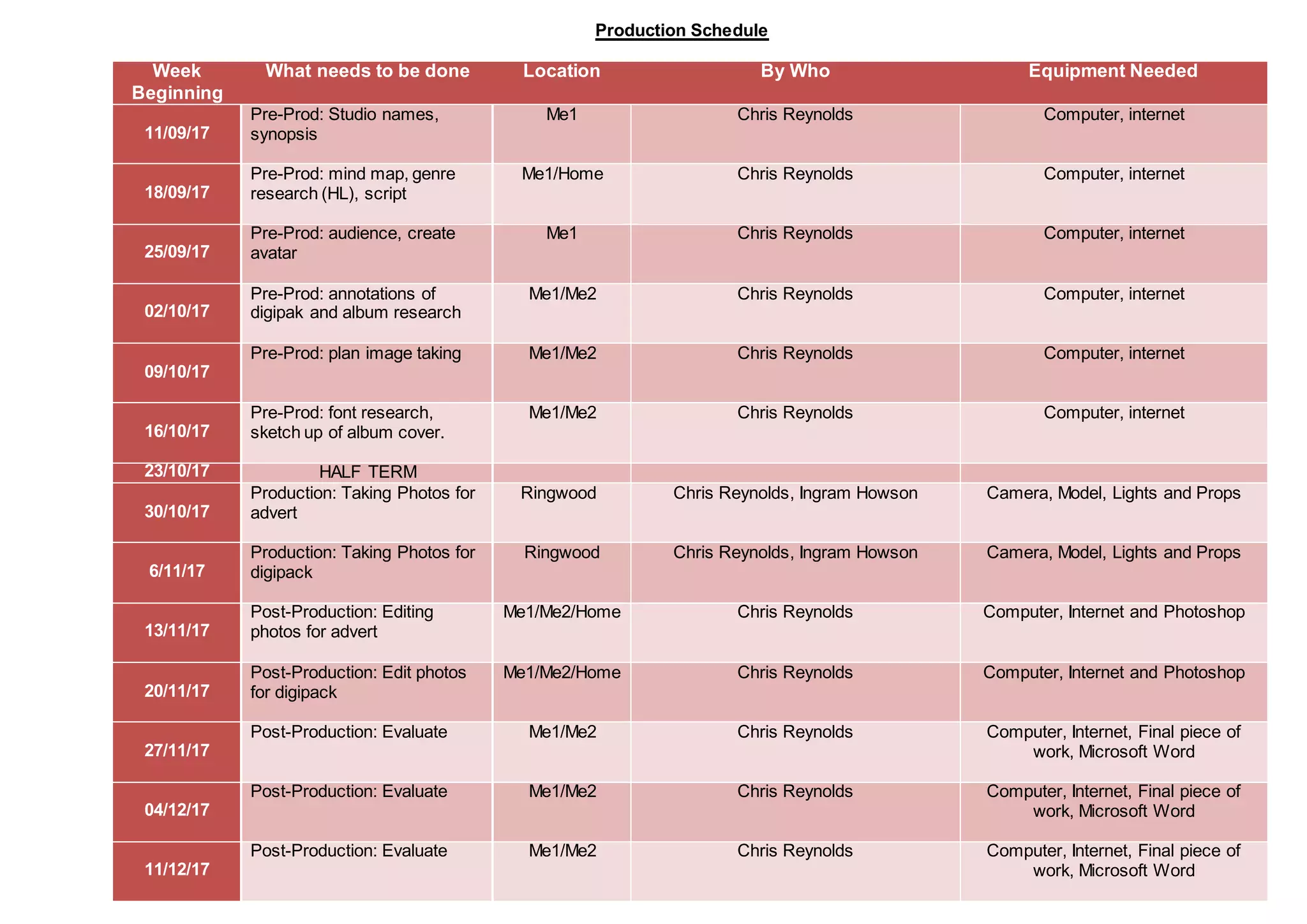 Production schedule | DOCX