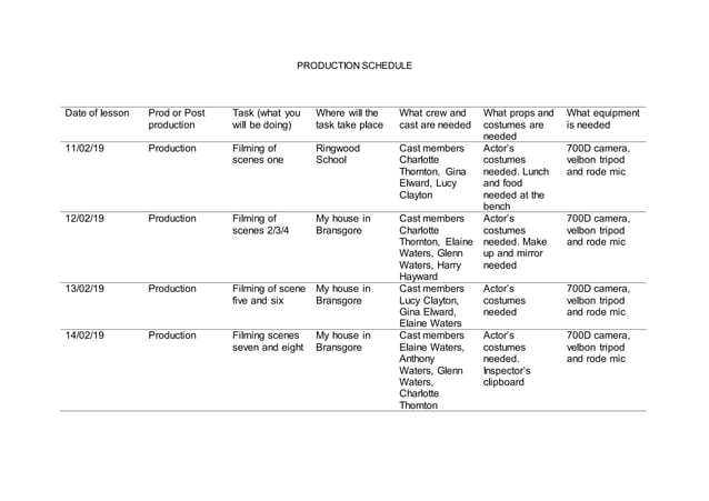 PRODUCTION SCHEDULE | DOCX