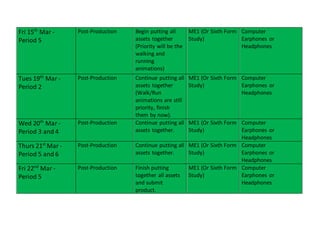Production schedule | DOCX | Technology & Computing