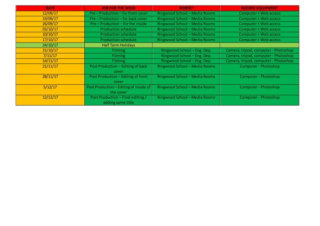 Production schedule | DOCX