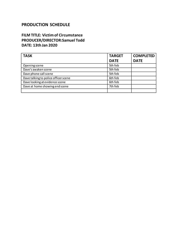 Production schedule | DOCX