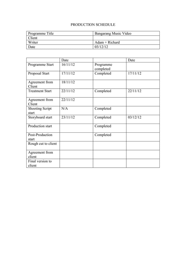 Production schedule 1 | DOCX