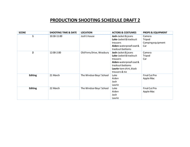 Production schedule draft 2 | DOCX
